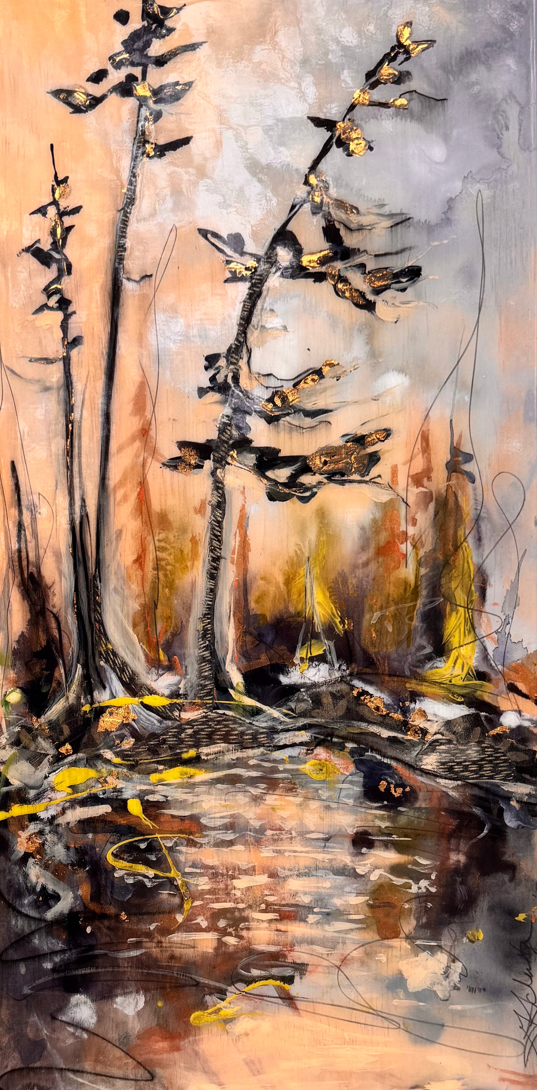 Gilded Quiet – Gold Leaf Mixed Media Painting | Gillian Schultze ...